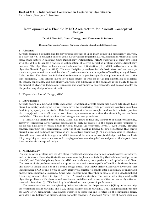 (PDF) Development of a flexible MDO architecture for aircraft conceptual design