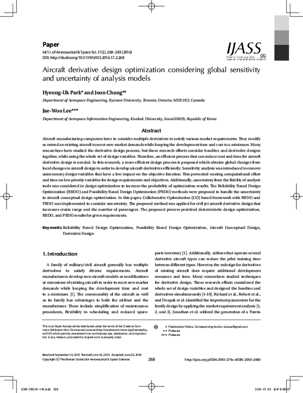 (PDF) Aircraft derivative design optimization considering global sensitivity and uncertainty of ...