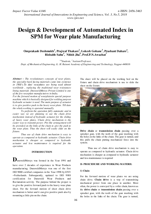 (PDF) Design & Development of Automated Index in SPM for Wear plate Manufacturing