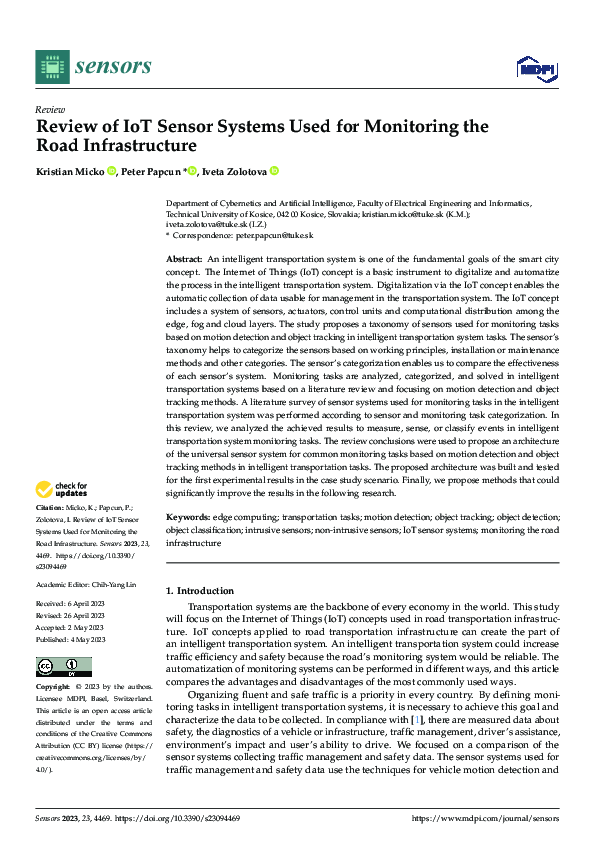 Pdf Review Of Iot Sensor Systems Used For Monitoring The Road