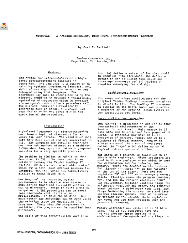 (PDF) MicroTAL - a machine-dependent, high-level microprogramming language