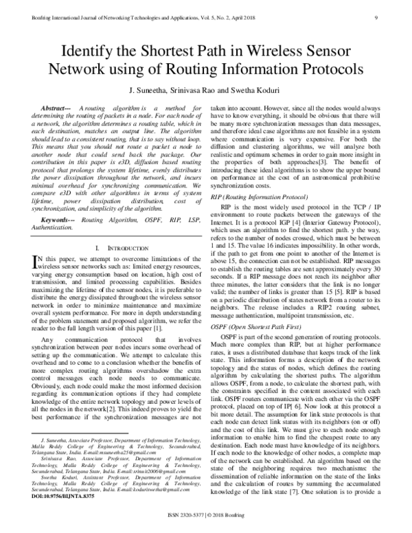 Pdf Identify The Shortest Path In Wireless Sensor Network Using Of Routing Information Protocols