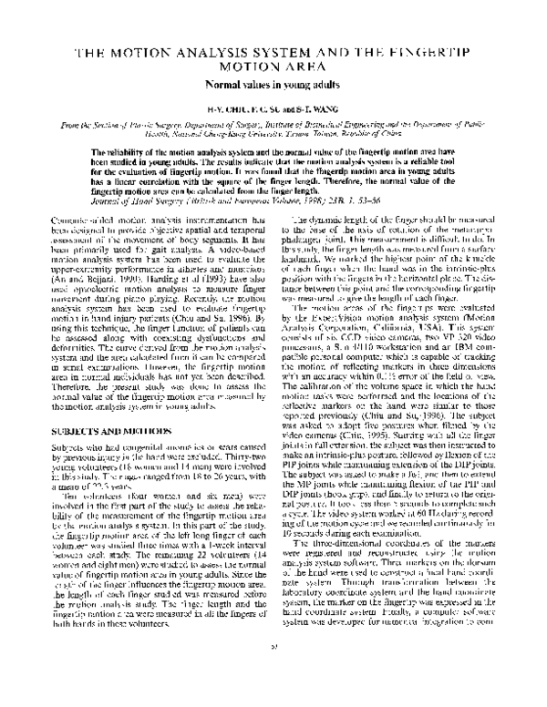 (PDF) The motion analysis system and the fingertip motion areaNormal ...