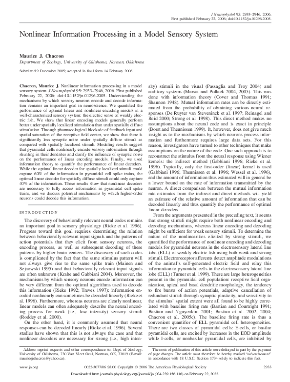 (PDF) Nonlinear Information Processing in a Model Sensory System