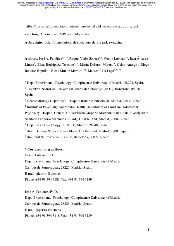 Pdf Functional Dissociations Between Prefrontal And Parietal Cortex During Task Switching A