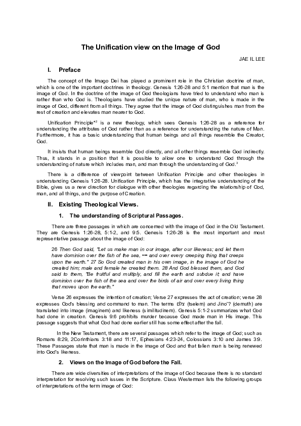 (DOC) The Unification view on the Image of God JAE IL LEE