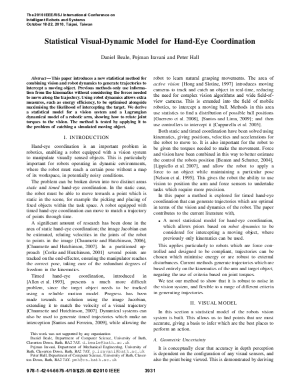 (PDF) Statistical visual-dynamic model for hand-eye coordination