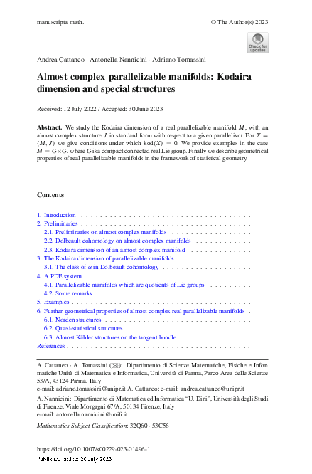 (PDF) Almost complex parallelizable manifolds: Kodaira dimension and ...