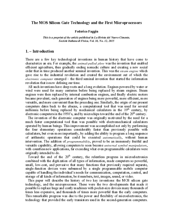 The MOS silicon gate technology and the first microprocessors