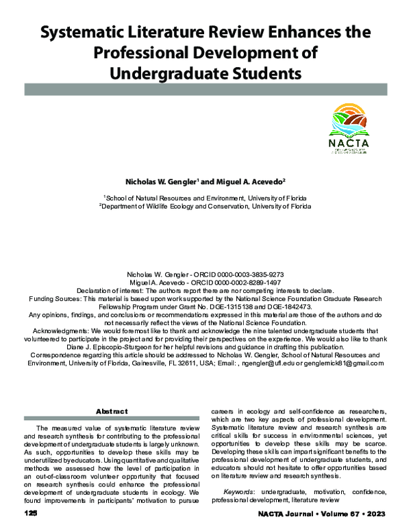 (PDF) Systematic Literature Review Benefits the Professional Development of Undergraduate Students