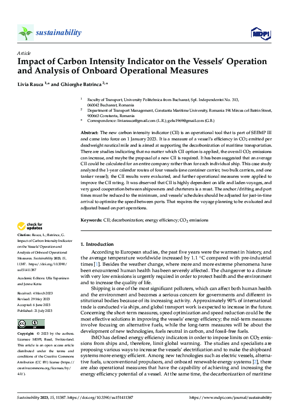 (PDF) Impact of Carbon Intensity Indicator on the Vessels’ Operation ...