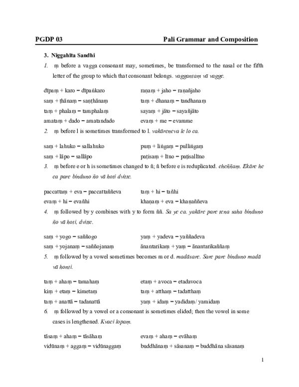 (DOC) Pali Grammar and Composition