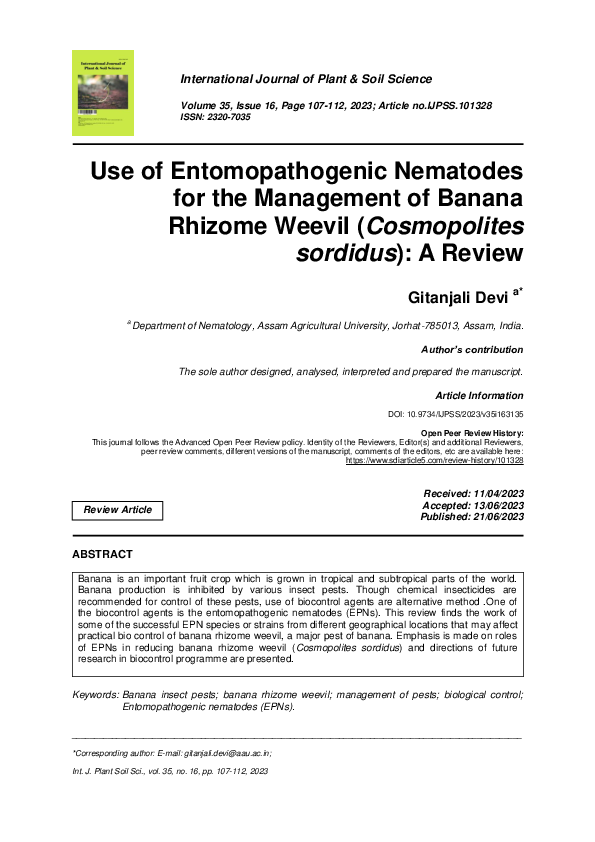 (PDF) Use of Entomopathogenic Nematodes for the Management of Banana ...