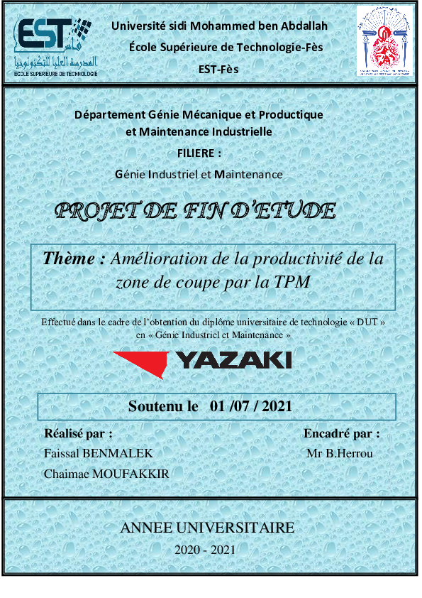 (PDF) Amélioration de la productivité de la zone de coupe par la TPM