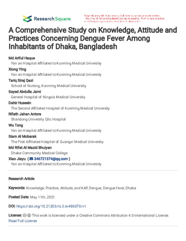 (PDF) A Comprehensive Study on Knowledge, Attitude and Practices Concerning Dengue Fever Among ...