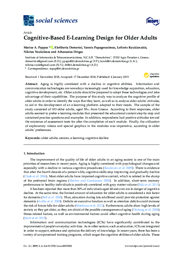(PDF) Cognitive-Based E-Learning Design for Older Adults