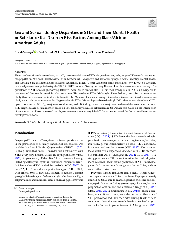 Pdf Sex And Sexual Identity Disparities In Stds And Their Mental 6769