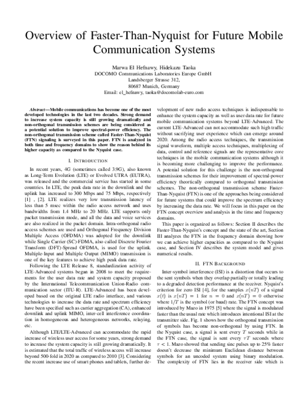 (PDF) Overview of Faster-Than-Nyquist for Future Mobile Communication ...