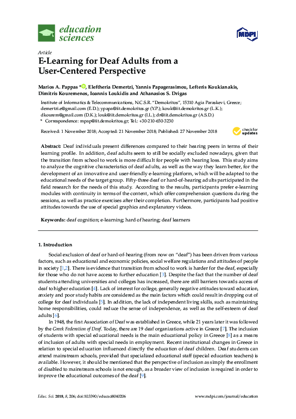 (PDF) E-Learning for Deaf Adults from a User-Centered Perspective