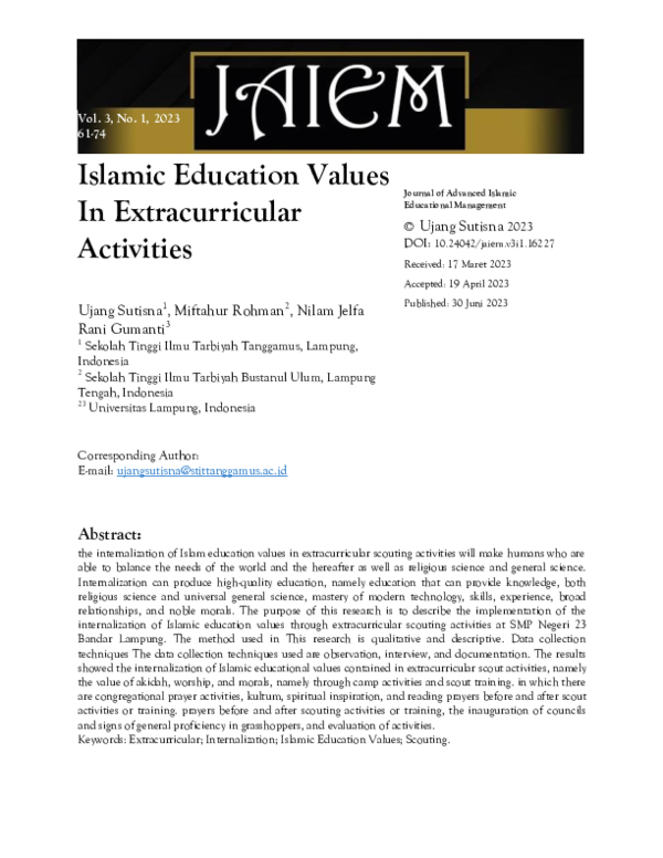 (PDF) Islamic Education Values In Extracurricular Activities