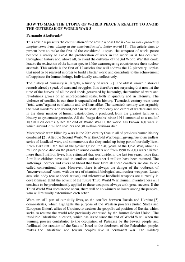 (PDF) HOW TO MAKE THE UTOPIA OF WORLD PEACE A REALITY TO AVOID THE ...