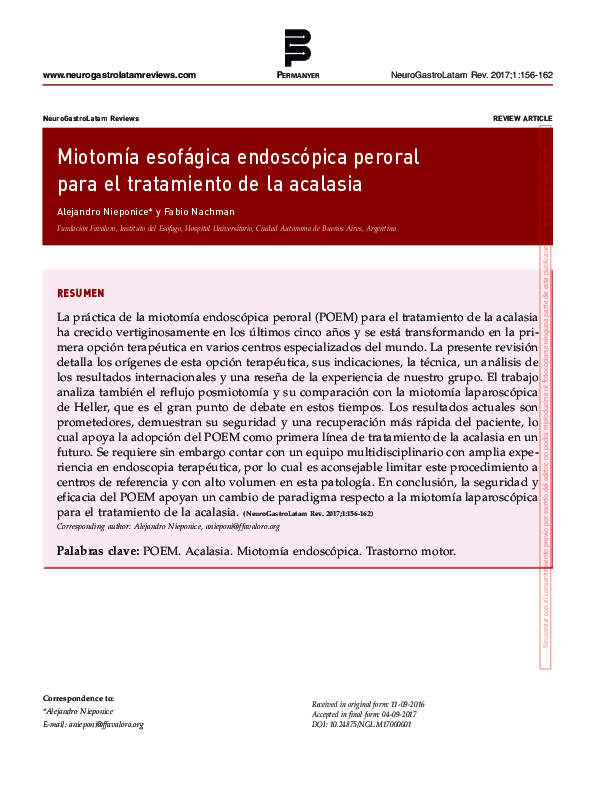 (PDF) Miotomía esofágica endoscópica peroral para el tratamiento de la ...