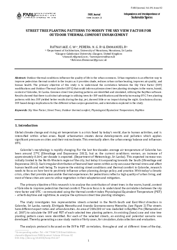 (PDF) STREET TREE PLANTING PATTERNS TO MODIFY THE SKY VIEW FACTOR FOR ...