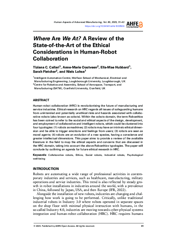 (PDF) Where Are We At? A Review of the State-of-the-Art of the Ethical Considerations in Human ...