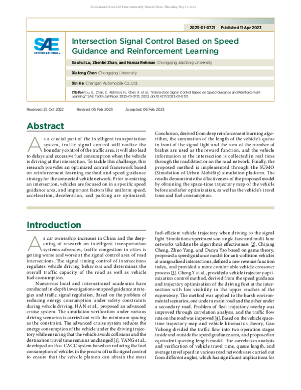(PDF) Intersection Signal Control Based on Speed Guidance and ...