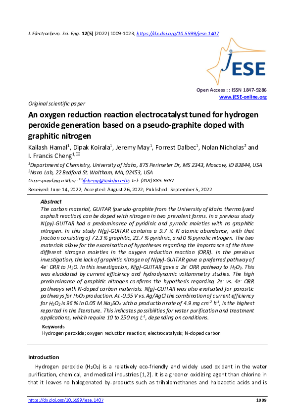(PDF) An oxygen reduction reaction electrocatalyst tuned for hydrogen ...