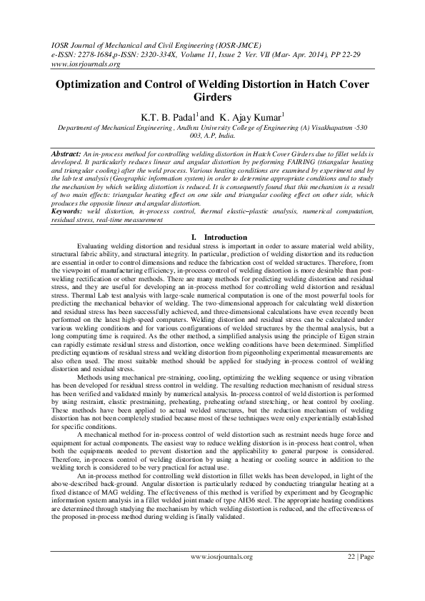 (PDF) Optimization and Control of Welding Distortion in Hatch Cover Girders