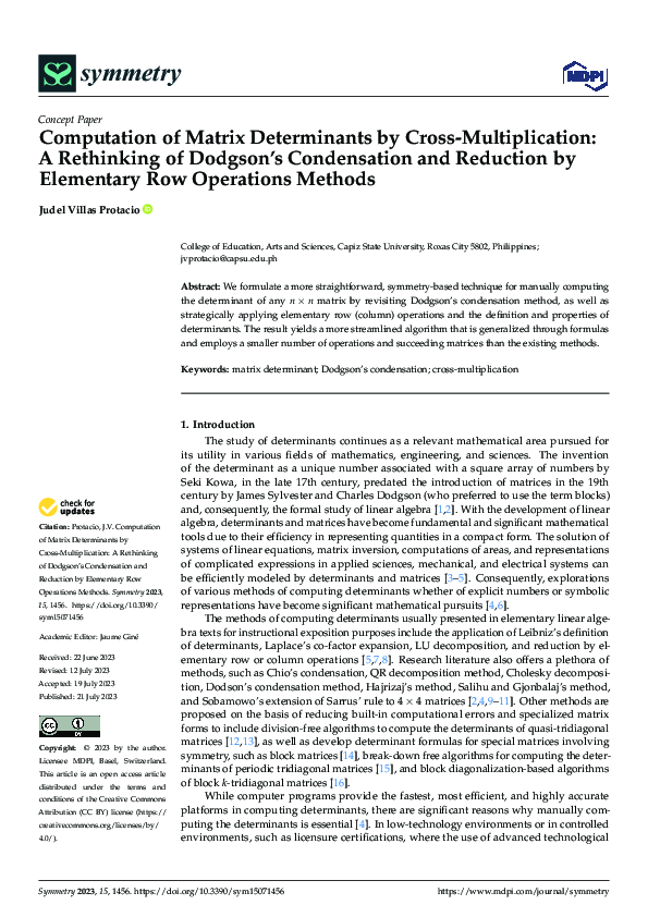 (PDF) Computation of Matrix Determinants by Cross-Multiplication: A Rethinking of Dodgson’s ...
