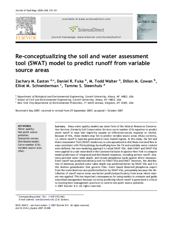 (PDF) Re-conceptualizing the soil and water assessment tool (SWAT) model to predict runoff from ...