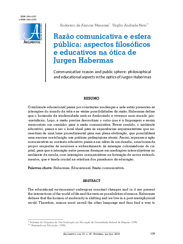 (PDF) Razão comunicativa e esfera pública: aspectos filosóficos e educativos na ótica de Jurgen ...