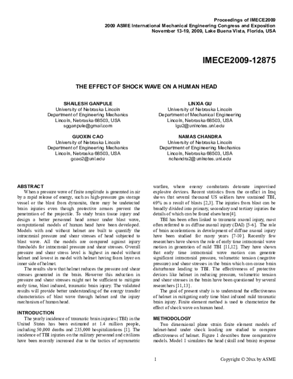 (PDF) The Effect of Shock Wave on a Human Head