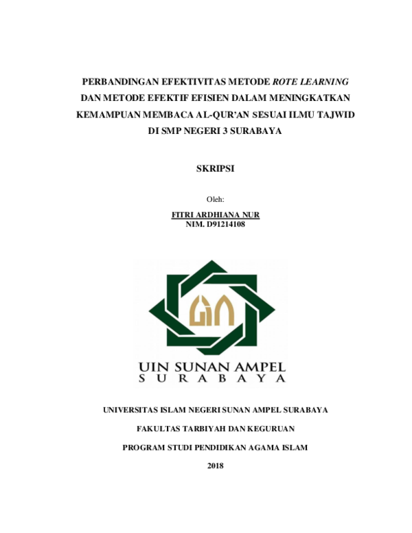 (PDF) Perbandingan efektivitas metode rote learning dan metode efektif efisien dalam ...