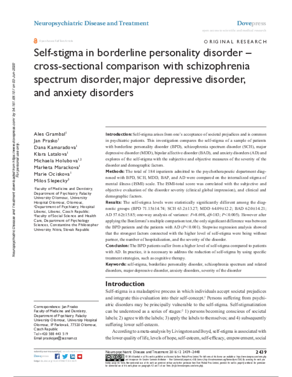 (PDF) Self-stigma in borderline personality disorder – cross-sectional ...