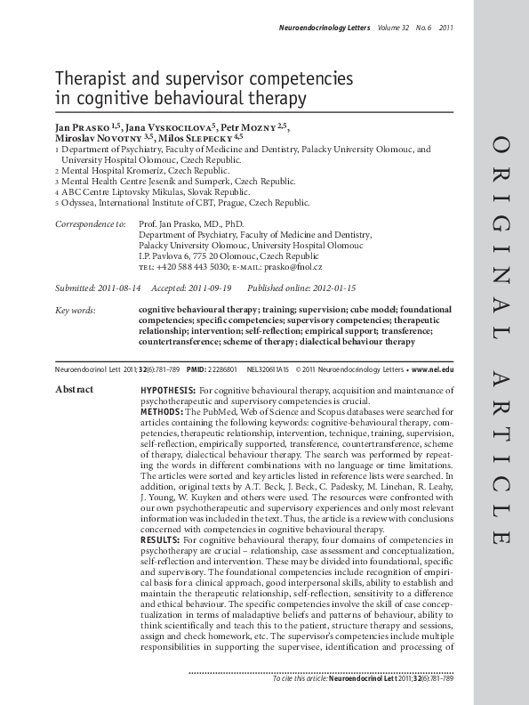 (PDF) Therapist and supervisor competencies in cognitive behavioural therapy