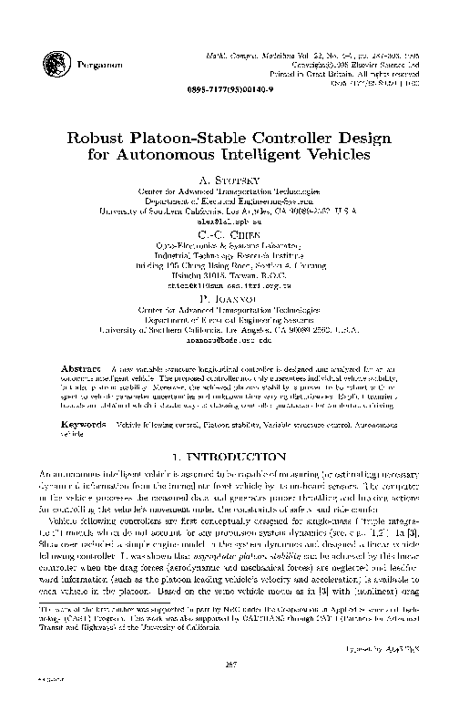 (PDF) Robust platoon-stable controller design for autonomous intelligent vehicles