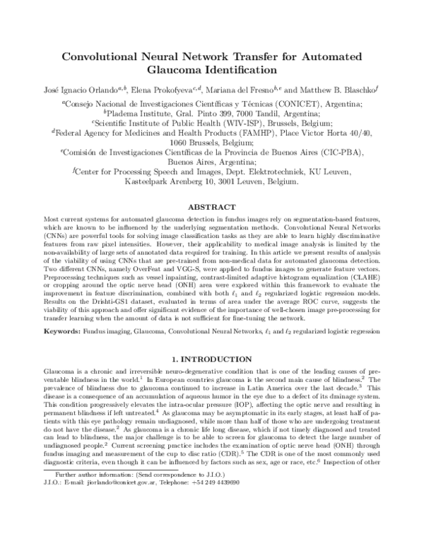 (PDF) Convolutional neural network transfer for automated glaucoma identification