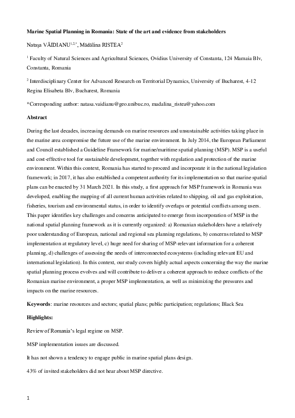(PDF) Marine spatial planning in Romania: State of the art and evidence ...