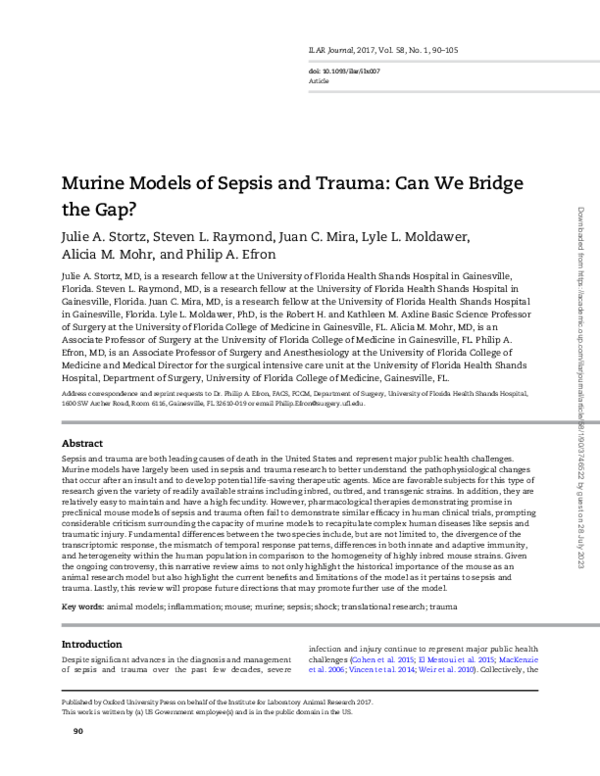 (PDF) Murine Models in Sepsis and Trauma Research