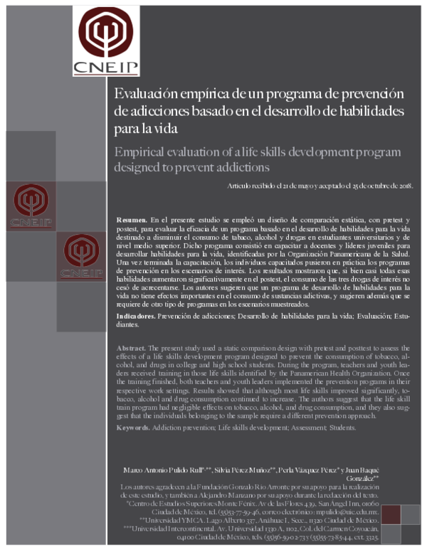 (PDF) Evaluación empírica de un programa de prevención de adicciones basado en el desarrollo de ...