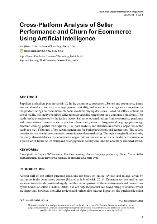 (PDF) Cross-Platform Analysis of Seller Performance and Churn for Ecommerce Using Artificial ...