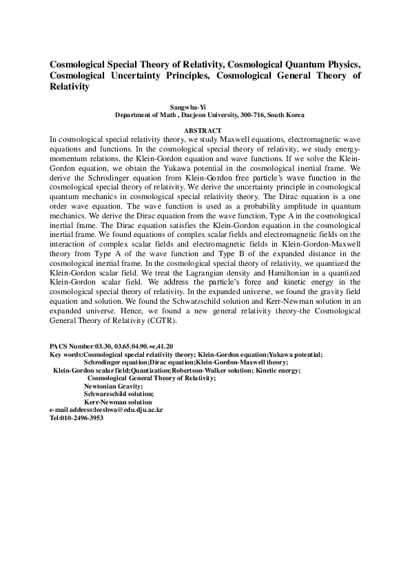 (PDF) Cosmological Special Theory of Relativity, Cosmological Quantum Physics, Cosmological ...