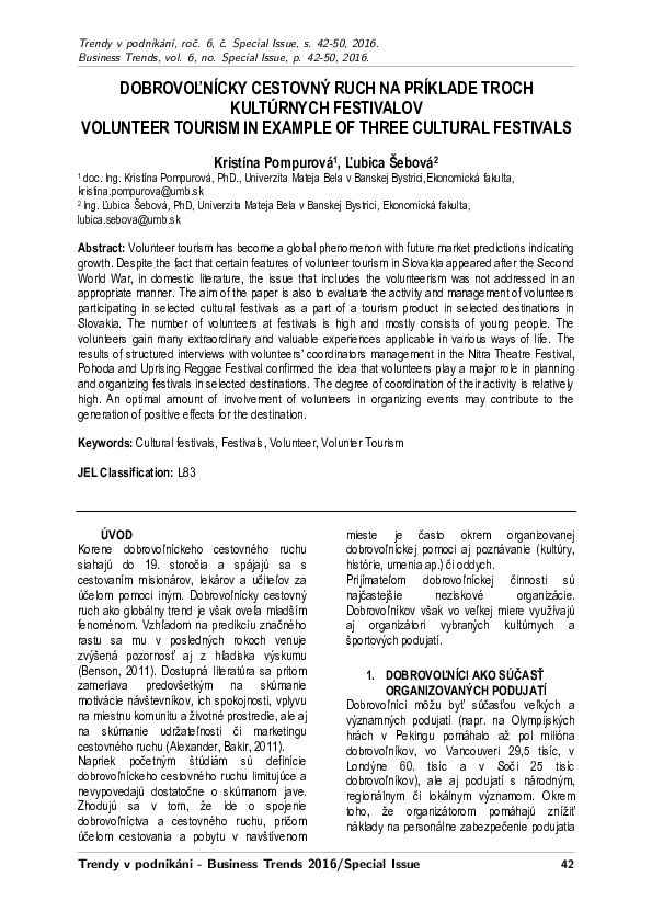(PDF) Volunteer tourism in example of three cultural festivals