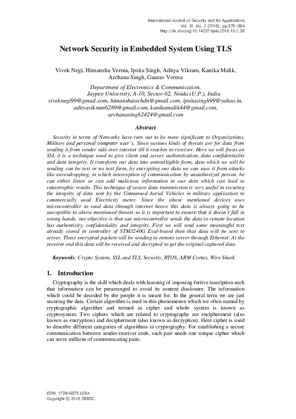 (PDF) Network Security in Embedded System Using TLS