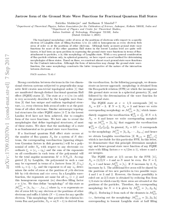 (PDF) Jastrow form of the Ground State Wave Functions for Fractional ...