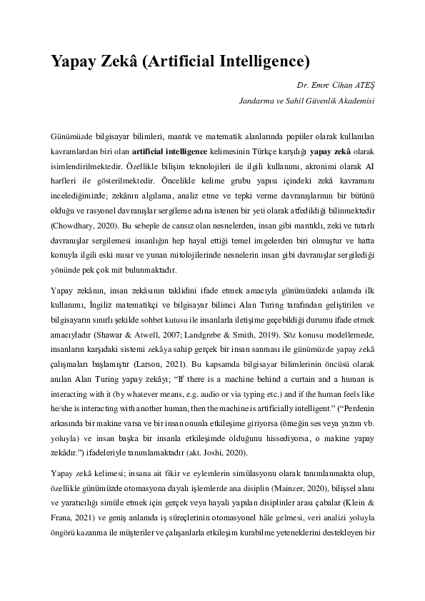 (PDF) Yapay Zekâ (Artificial Intelligence)