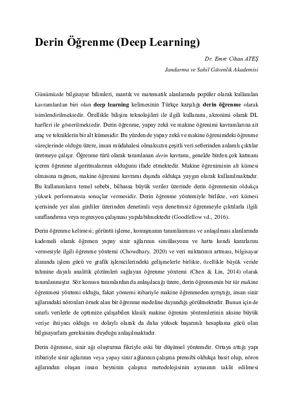 (PDF) Derin Öğrenme (Deep Learning)